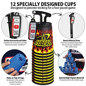 Speed Stacks Competitor - Black Flame | 12 Cups, Holding stem with GX Timer and Mat | Sport Stacking