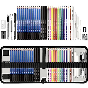 KALOUR Sketching Coloring Art Set - 38 Pieces Drawing Kit with Sketch Pencils,Colored Pencils,Charcoal,Marker,Eraser -Portable Zippered Travel Case - Art Supplies for Artists Beginners Adults Kids