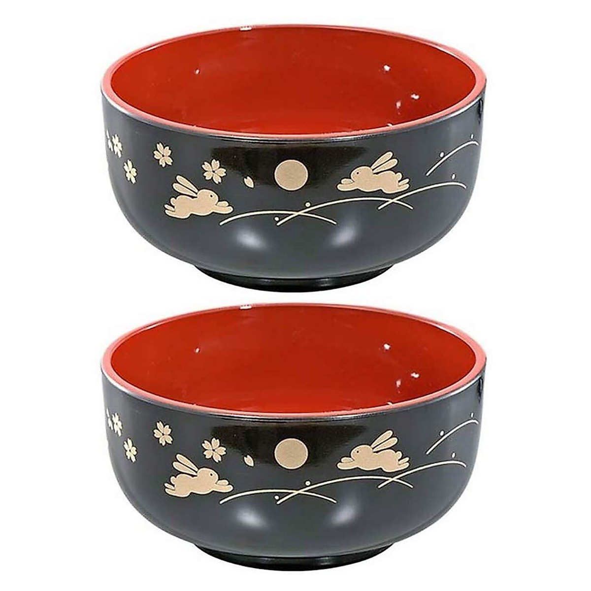 JapanBargain 2943, Soup Bowls Japanese Plastic Bowls Cereal Bowl Rice Bowl, Bunny and Moon Pattern, Made in Japan, 5-inch, 2 Pack