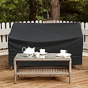 Aipwerer Patio Furniture Covers Black Garden Patio Sofa,Loveseat Bench Cover Heavy Duty Waterproof Table,Wind-Proof,With Anti-Ultraviolet Silver Coating Outdoor Furniture Set Covers (74.8in*26in*35in)
