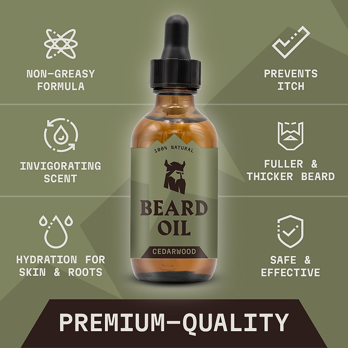 Striking Viking Cedarwood Beard Oil, Large 2 Oz - Natural Formula with Tea Tree, Argan & Jojoba Blend - Softens, Smooths & Strengthens Beard - Scented Oil for Men