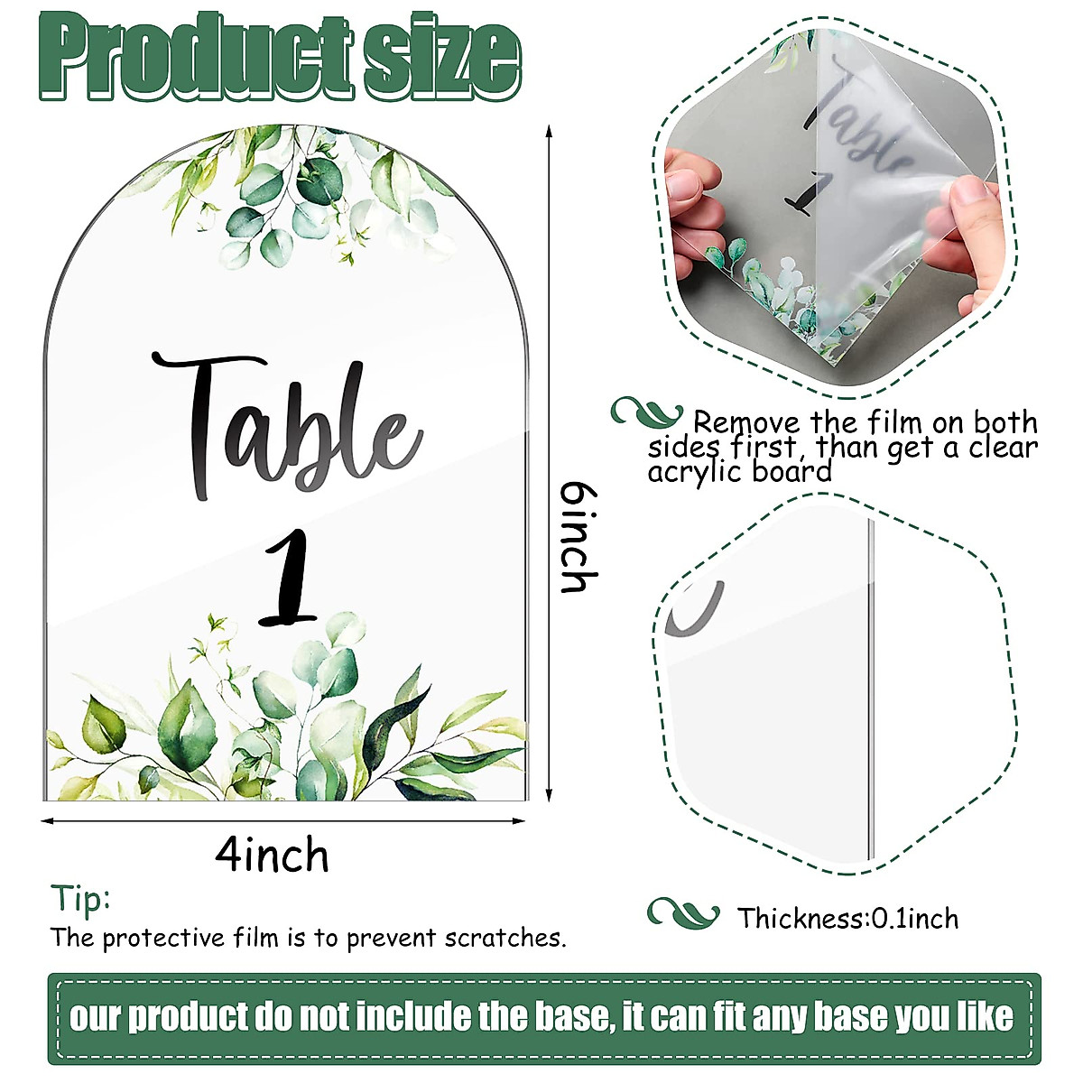 Jetec 26 Pcs Acrylic Wedding Table Numbers 1-25 Printed 4 x 6 Inch Clear Acrylic Table Signs Greenery Floral Arched Place Cards for Wedding Reception Bridal Shower Baby Shower Table Centerpiece Decor
