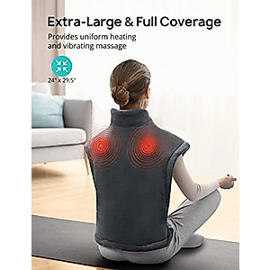 Heating Pad for Back Pain Relief, EVAJOY 24" x 29.5" Large Size Electric Massager Heating Pad for Neck, Back, Shoulders with 3 Heat Levels, 6 Massage Settings, 2H Auto Shut-Off