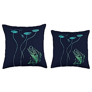 Bass Fishing Bass Rising Lilly Pad Largemouth Bass Throw Pillow, 16x16, Multicolor