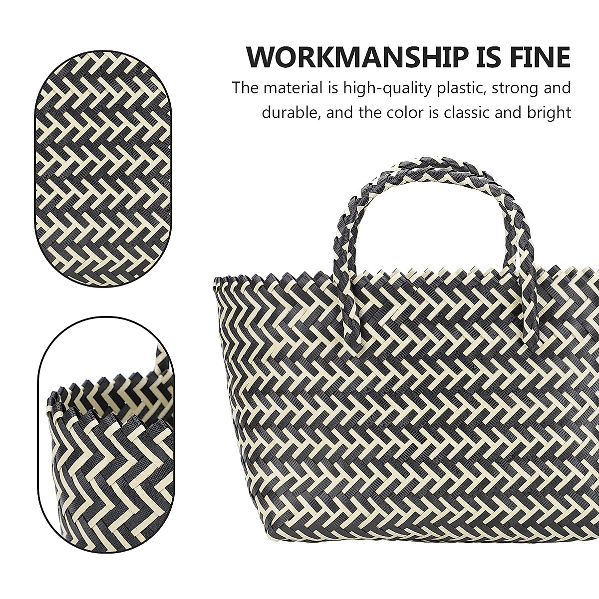 Cabilock Women's Clutch Handbags Summer Rattan Bag Straw Tote Bags Handbags Moroccan Market Basket French Wicker Basket Fruit Vegetables Shopping Bag with Handle for Beach Summer Black Beach Tote