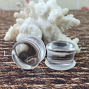 Mystic Metals Body Jewelry Pair of Clear Glass Single Flare Plugs with Clear O-rings (PG-595) (7/16" (11mm))