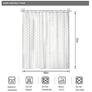 Riyidecor Chevron Shower Curtain White Beige Geometric Herringbone 60Wx72H Inch Striped Simple Modern Classy Neutral Contemporary Decor Fabric Bathroom Set Polyester Waterproof