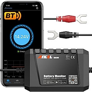 ANCEL BM300 12V Battery Monitor - Bluetooth 4.0 Automotive Voltmeter with Charging, Cranking System Test & Alarm - Compatible for Solar Power Systems, RVs, Motorcycles, Boats, Cars, and Trucks