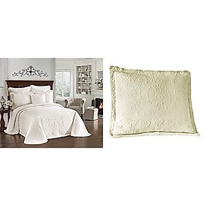 HISTORIC CHARLESTON Bedspreads Coverlet - King Charles Collection 120" x 114" Size 100% Cotton Oversized Matelasse Bed Spread, King/Cal King, Ivory and King Charles Matelasse 20-Inch, Ivory