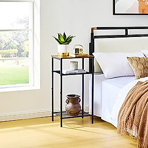 Hoctieon 3 Tier End Table, Telephone Table, Narrow Side Table with Storage, Nightstand for Small Spaces, Metal Frame, For Living Room, Bedroom, Sofa Couch, Hall, Easy Assembly, Rustic Brown