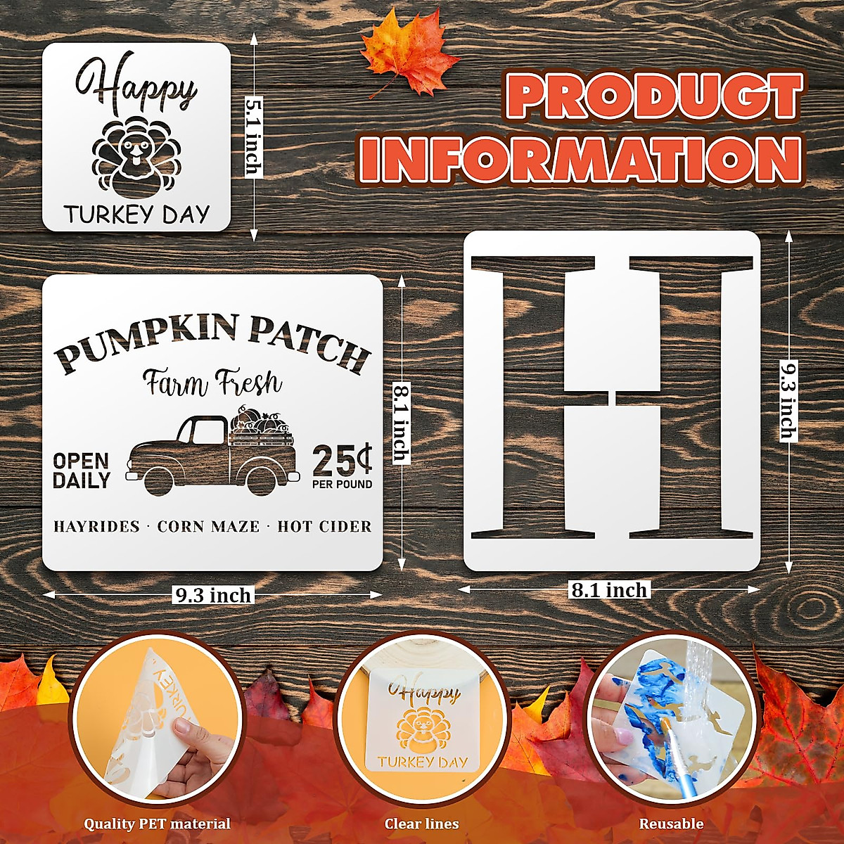 29Pcs Thanksgiving and Fall Stencils for Painting on Wood,Pumpkin Stencils, Vinyl Stencil Reusable Hello Autumn Drawing Templates Crafts for Door Porch Hanger Thanksgiving Wreath Home Decor