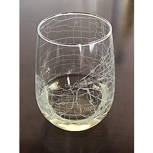 Stemless 17oz Wine Glass Urban City Map Cleveland Ohio