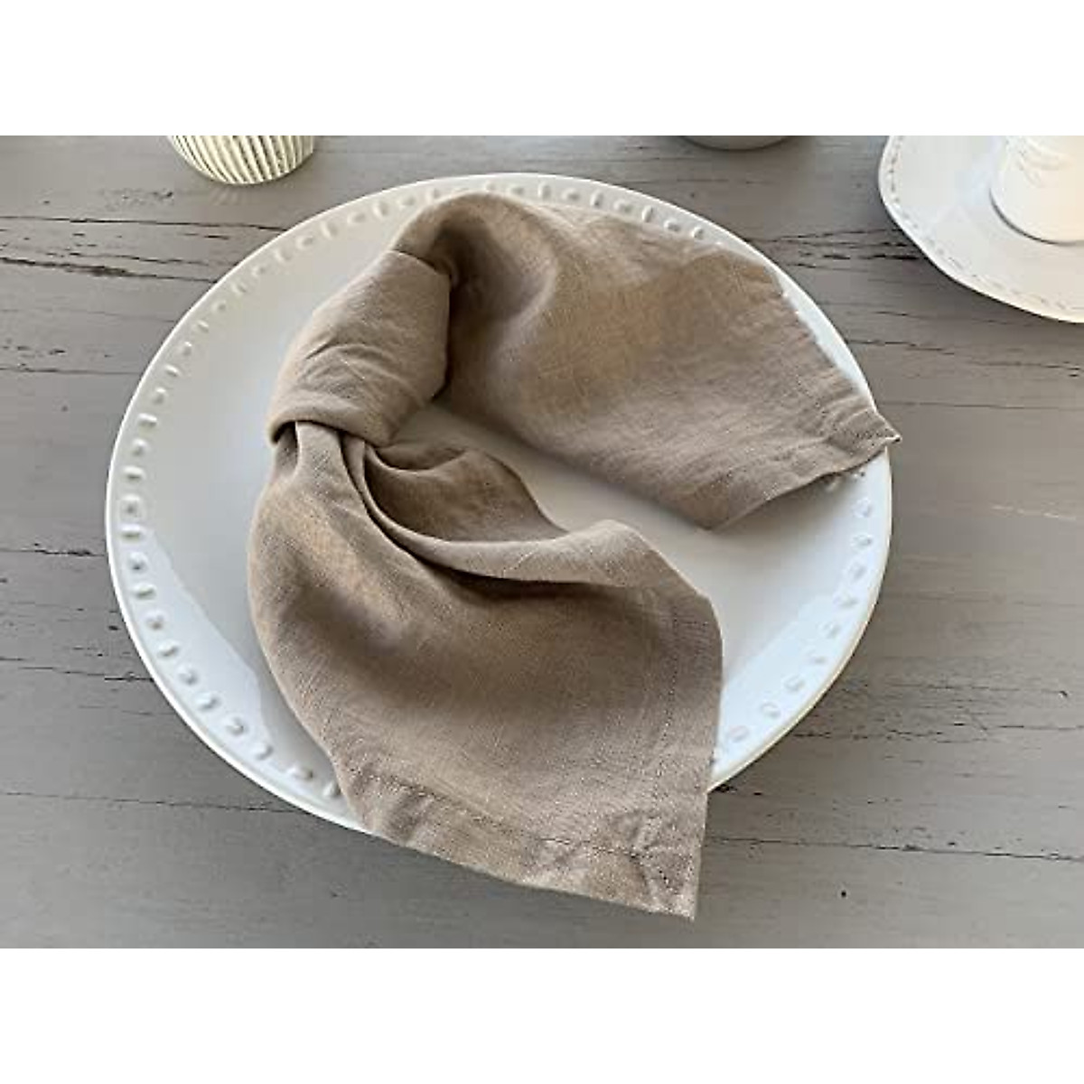 Linen Napkins –100% French Flax – Stonewashed Pure Linen Cloth Napkins - Size 18 Inch x 18 Inch – Set of 4 (Natural Rustic Taupe)