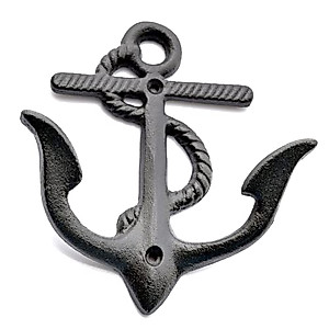 Ambipolar 3-Pack Big Anchor Cast Iron Heavy Duty Coat Hooks, Vintage Inspired Antique Black Hooks for Entryway, Cloakroom, Bathroom, Foyer, Decorative Wall Hooks
