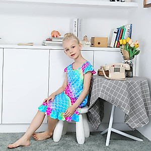 Fiodrimy Girls Nightgowns Unicorn Sleepwear Night Sleep Dress Pajamas Little Kids Toddler Soft Nightgown (Rainbow Mermaid, 4-5 Years)