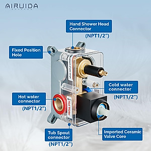 Airuida Wall Mount Tub Faucet with Waterfall Tub Spout Wall Mounted Bathtub Faucet with Handheld Shower Single Handle Tub Filler Shower Faucet Set with Rough-in valve Straight Spout Matte Black