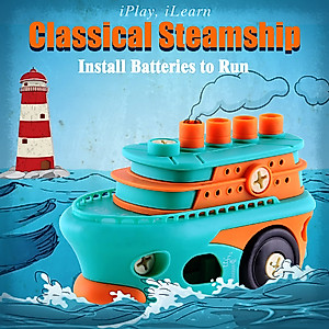 iPlay, iLearn Take Apart Toy Vehicle Playset, Kids Assembly Build Set W/Screwdriver, Vintage Electronic Motor Car Boat Airplane Train, Preschool STEM, Birthday Gifts for 3 4 5 6 7 Year Old Boys Girls