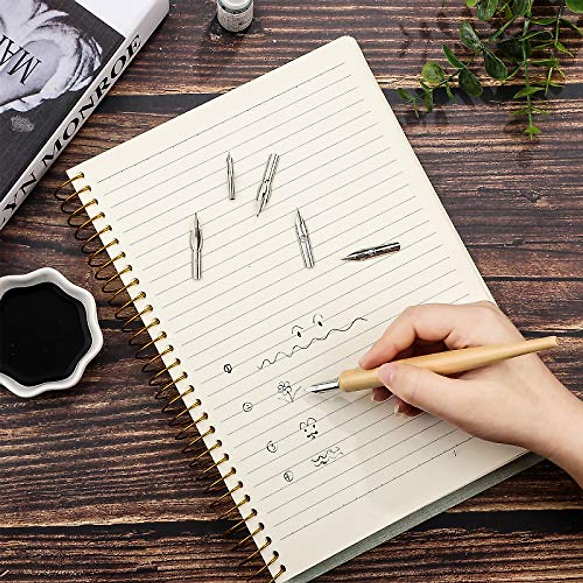 11 Pieces Comic Pen Nib Set, G-Pen Ink Nib Stainless Steel Drawing Comic Pen Nib Calligraphy Nibs with Wooden Comic Pen Nib Holder for Writing, Painting, Signing(White)