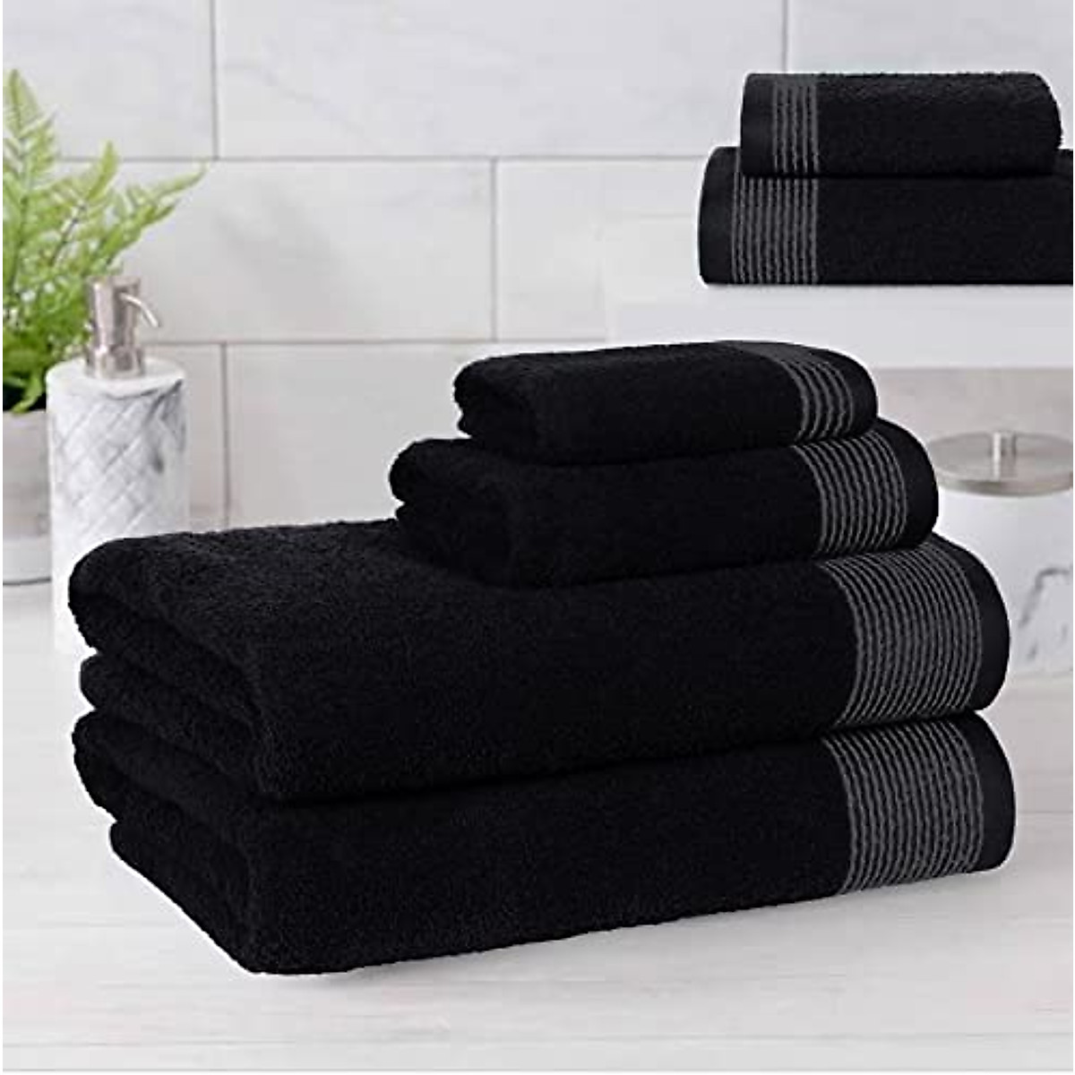 BELIZZI HOME 100% Cotton Ultra Soft 6 Pack Towel Set, Contains 2 Bath Towels 28x55 inchs, 2 Hand Towels 16x24 inchs & 2 Washcloths 12x12 inchs, Compact Lightweight & Highly Absorbant - Black