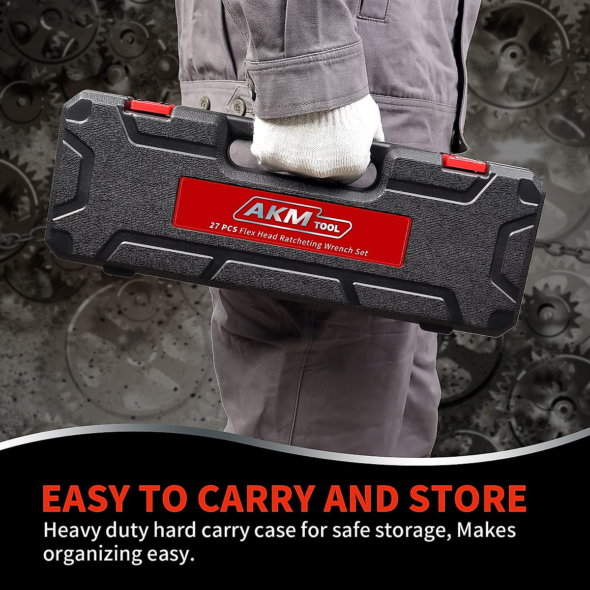 AKM TOOL 27 PC Flex Head Ratcheting Wrench Set, Metric | 72-Tooth | 8-22mm | Extra Long Double Box End Ratchet Wrench Flex Head Wrench Set