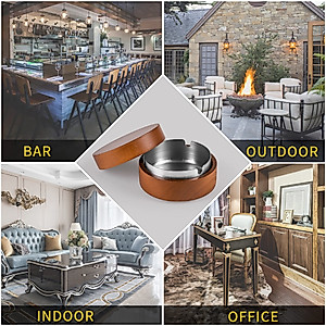 Wooden Ashtray with Lid for Smokers Stainless Steel Liner Ash Tray Windproof Durable Easy to Clean Cool Ashtrays for Indoor or Outdoor Use, Patio, Office & Home (Red)