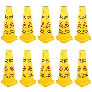 VEVOR 10 Pack Floor Safety Cone 26-Inch Yellow Caution Wet Floor Sign 4 Sided Floor Wet Sign Public Safety Wet Floor Cones Bilingual Wet Sign for Indoors and Outdoors