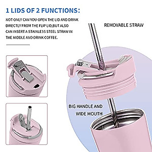 BOTTLE BOTTLE Insulated Coffee Tumblers with Dual-use Lid and Straw Double Walled Iced Travel Coffee Mug for Woman and Man 18 oz Stainless Steel Tumbler with Handle(Pink Blue