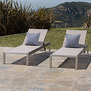 Christopher Knight Home Outdoor Aluminum Chaise Lounge, Set of 2, Grey