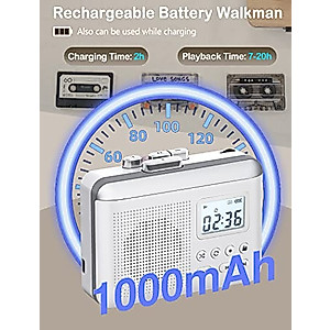 Gracioso Portable Cassette Player Recorder Converter,Cassette to MP3 via SD Card, Walkman Cassette Tape Player with 1000mah Rechargeable Battery,Built-in Microphone&Speaker,Headphone Jack,16GB SD Card