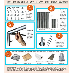 10' x 20' Low Peak Canopy Fittings Kit, DIY Metal Carport Frame Parts, 1" EMT