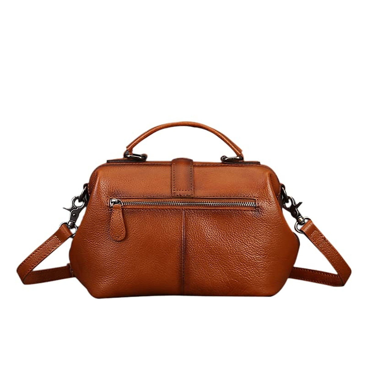 ARCOLAN Women's leather handbag retro Doctor Bag Brown Shoulder bag buckle type women's bag (Brown)