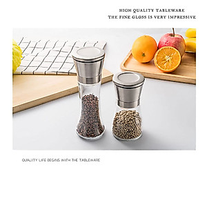 HELPLO Stainless steel Pepper Grinder Pepper Mill, Salt Grinder Refillable, Adjustable Coarseness Black Pepper Grinder, Stainless Steel Sea Salt Shaker with Ceramic Rotor (high)