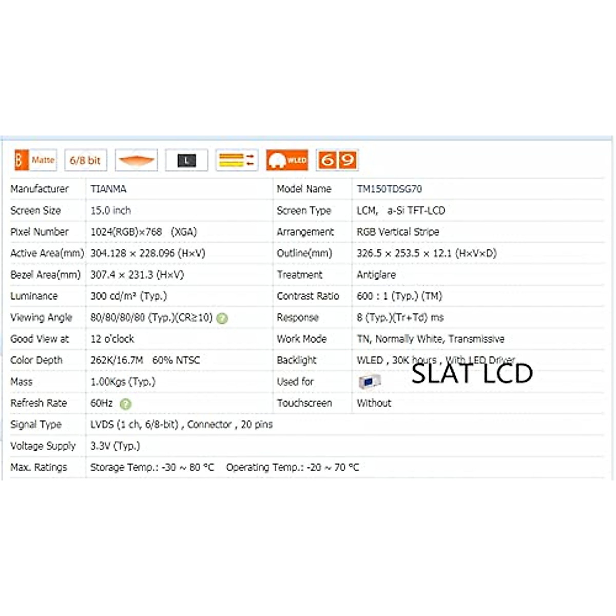 Tianma 15 Inch LCD Panel TM150TDSG70 with Full kit of Driver Board