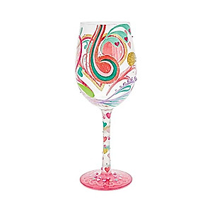 Enesco Designs by Lolita My Hearts-a-Swirl Hand-Painted Artisan Wine Glass, 15 Ounce, Multicolor