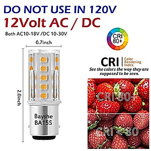 BAYSHE 3W 12V BA15S S8 SC Bayonet Single Contact Base 1156 1141 LED Light Bulb 2700K Warm White,Low voltage AC/DC 12volt Landscape Path Deck RV Camper Marine Boat Trailer Lighting-Pack of 5