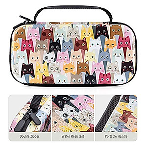 Lokigo Carrying Case for Nintendo Switch/Switch OLED Model (2021), Portable Travel Girls Carry Case Protective Hard Shell with 16 Games Card Cartridges for Switch Console & Accessories, Cute Cats