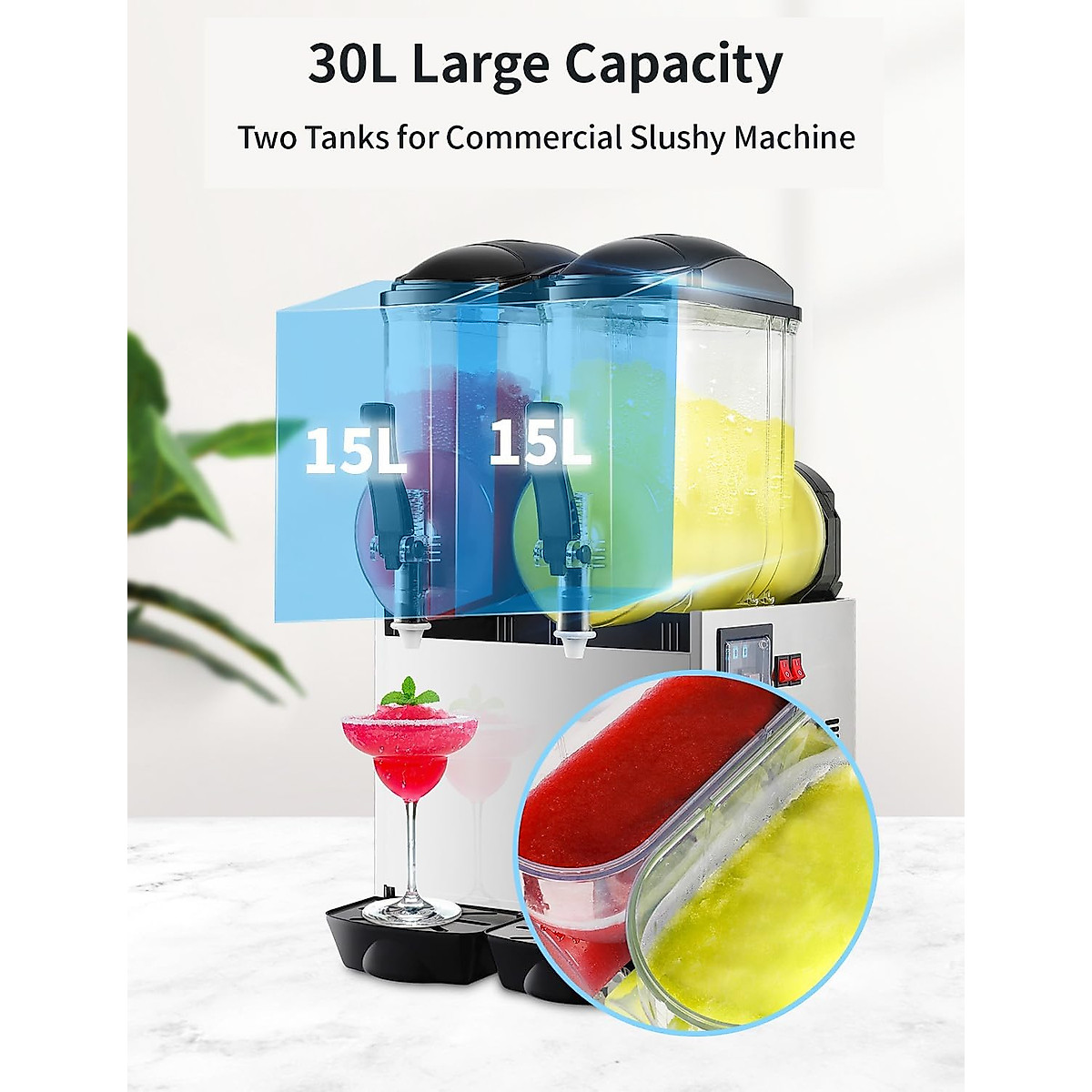 Commercial Slushie Machine, 30L 8Gal Frozen Drink Maker Machine, 1050W Stainless Steel Margarita Smoothie Slushy Machine for Home Party Restaurant Bar Beer Barn