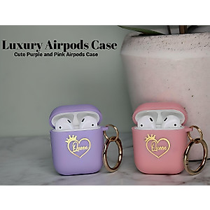 REDX1 [2 Pack] Case Compatible with Airpods 1&2nd Generation Gold Queen Design Protective Cover with Gold Keychain Accessories,TPU for Case for Women,Girl,Teen,Accessories Keychain (Purple,Pink)