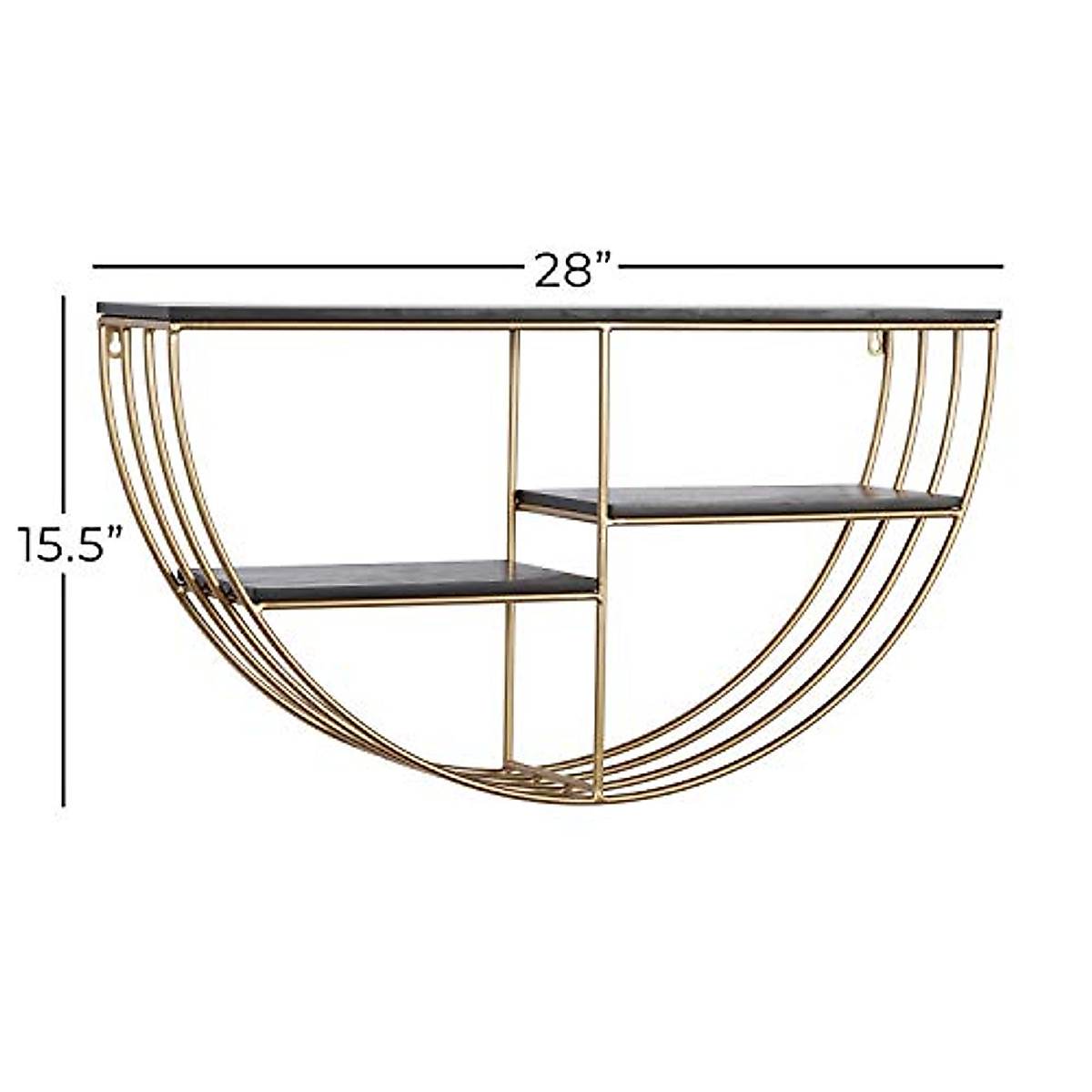 Deco 79 Wood 3 Shelf Wall Shelf with Half Moon Shape, 28" x 7" x 15", Gold