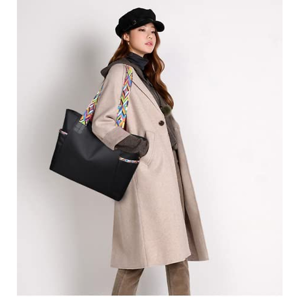 Tekzitfuir Women's Nylon Tote Bags Women Top Handle Shoulder Bag Canvas Handbags Water Resistant Purse for Women (Black)