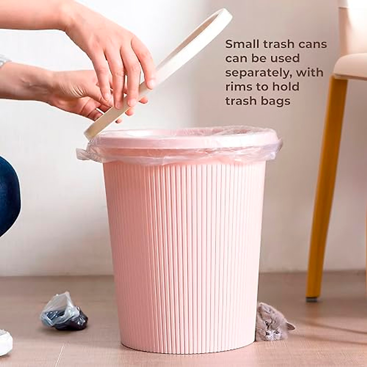 TREVIETDECOR Wicker Trash Can with Lid in Bedroom, Bathroom | Trash Can in Office | Boho Woven Wicker Waste Basket