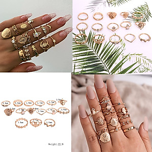 CJIAYUJEW 62 Pcs Vintage Gold Knuckle Rings Set,Stackable Finger Rings Vintage Knuckle Rings Set,Bohemian Hollow Carved Flowers Gold Rings Midi Rings for Women Grils Crystal Joint Rings (Gold-62pcs)