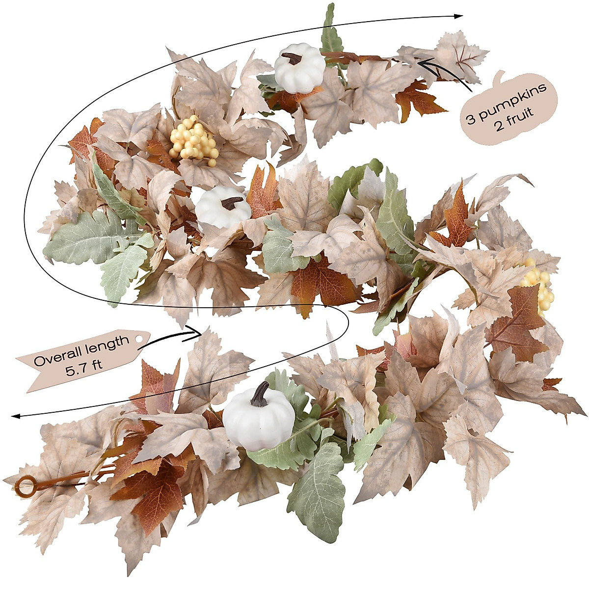DearHouse 1Pcs Fall Garland Maple Leaf, 6Ft/Piece Hanging Vine Garland Artificial Autumn Foliage Garland Thanksgiving Decor for Home Wedding Fireplace Party Christmas (White)