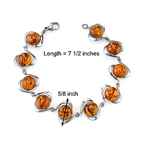 PEORA Genuine Baltic Amber Elliptical Floating Tennis Bracelet for Women 925 Sterling Silver Rich Cognac Color, Round Shape 10 pieces, 7.50 inches length