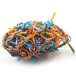 Bird Jute Paper Strips Parrot Mesh Bag Hanging Chewing Toy for Parakeet Cockatiel Conure Cockatoo African Grey Macaw