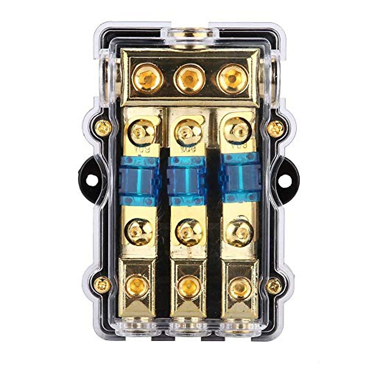 Fused Power Distribution Block, 1 in 3 Way Distribution Block ANL Fuse Holder,Max 24V 60A Zinc Alloy Plastic Case Fuse Box for Car Stereo Amplifier