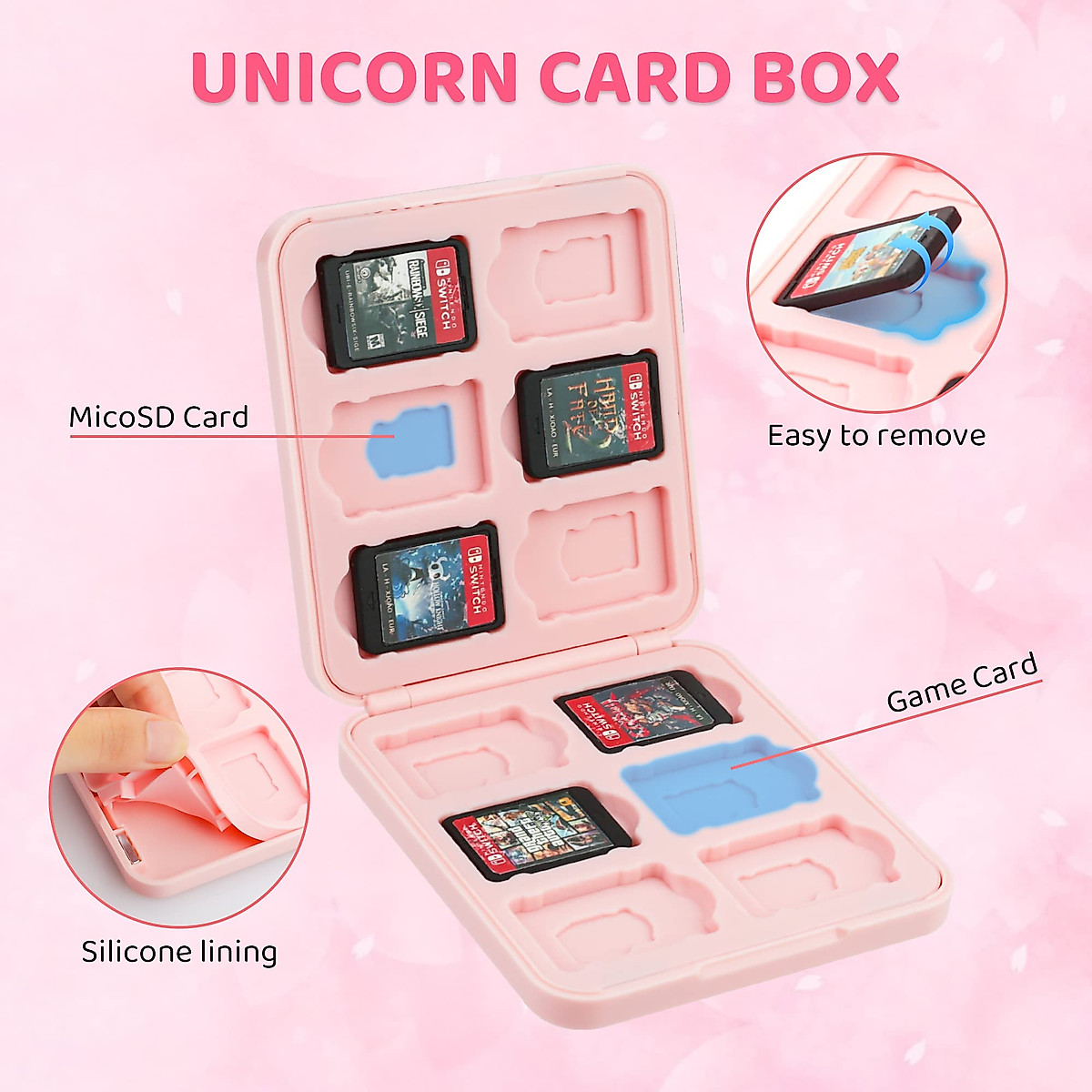 FANPL Carrying Case for Nintendo Switch & OLED Mode, Pink Cute Unicorn Travel Hard Protectiv Cover for Switch with Games Case