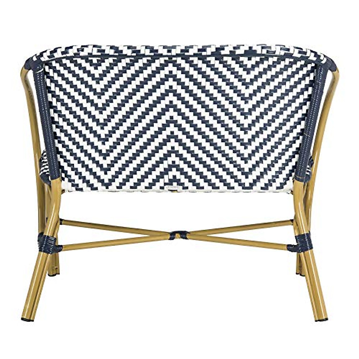 Safavieh PAT4016A Outdoor Collection Dandra Navy and White Herringbone Rattan Settee
