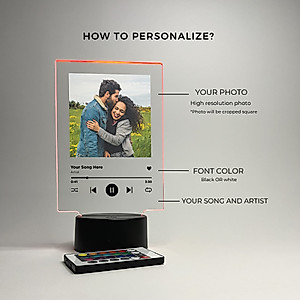 Custom Personalized Photo Song Framed Lyrics Music Scannable Code Album Cover Picture LED Light Up Stand Anniversary Wedding Couple Girlfriend Boyfriend Family Lamp 16 Color Options & Remote