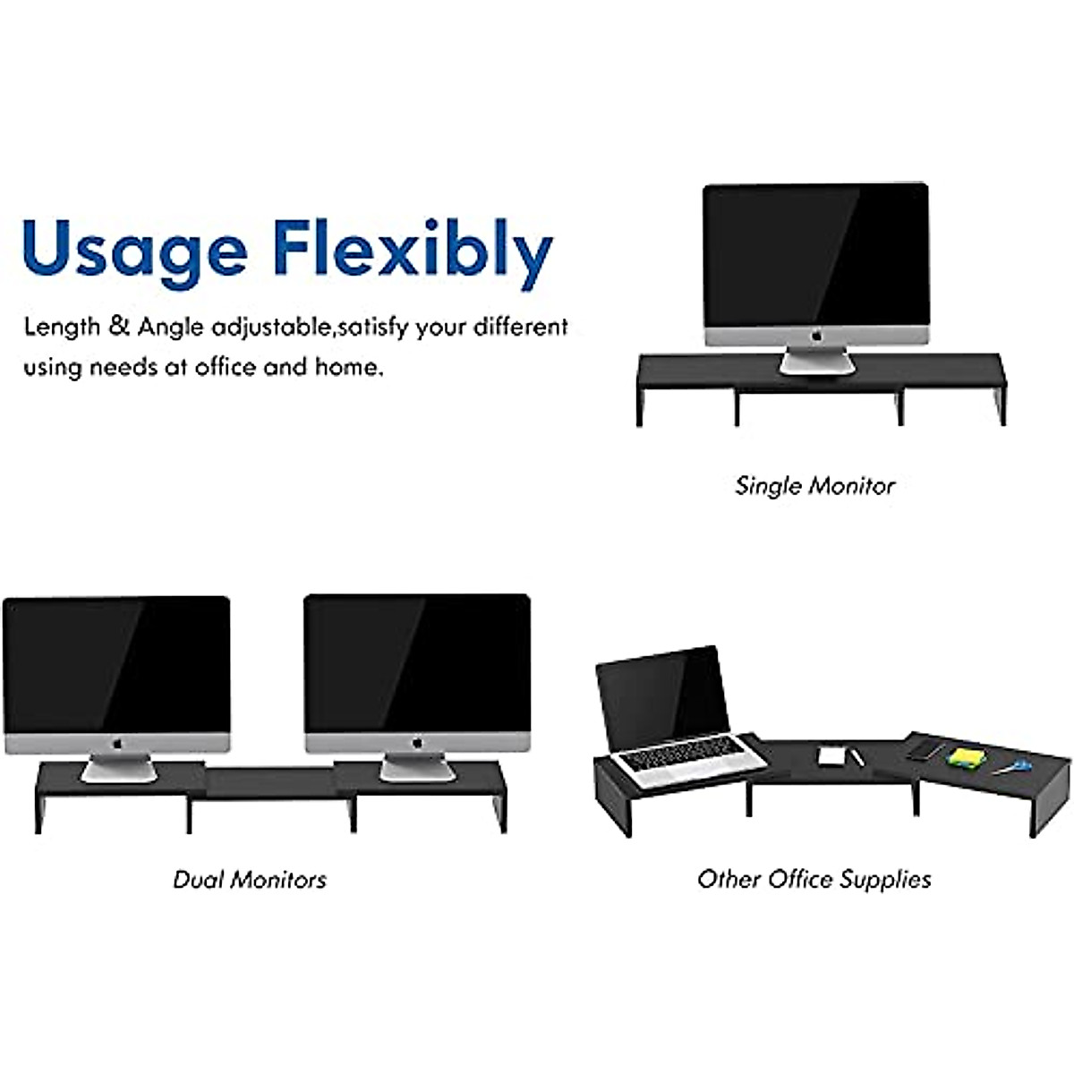 FITUEYES Dual Monitor Stand - Adjustable Wood Riser | 2 Monitors
